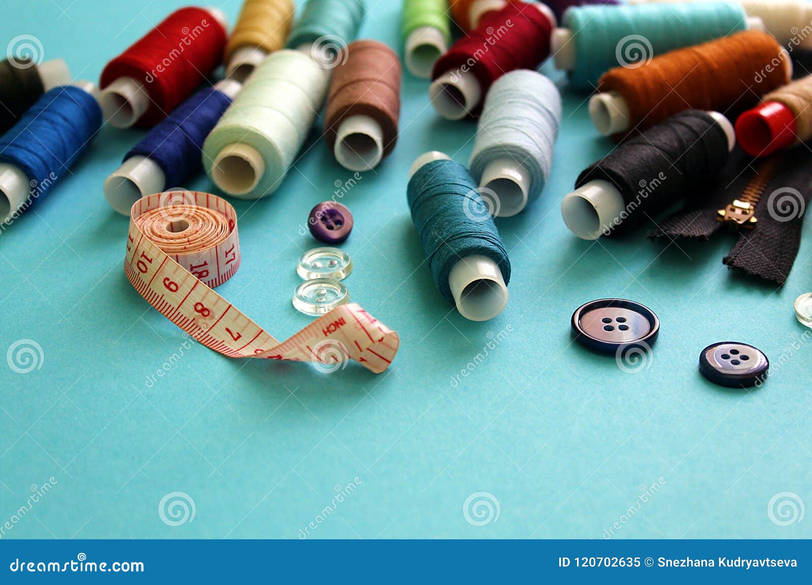 A Lot of Spools of Threads Scattered on the Table Stock Image - Image ...
