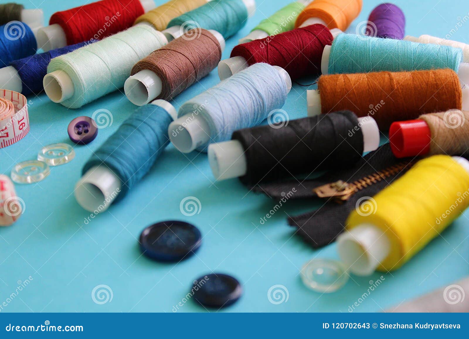 A Lot of Spools of Threads Scattered on the Table Stock Image - Image ...