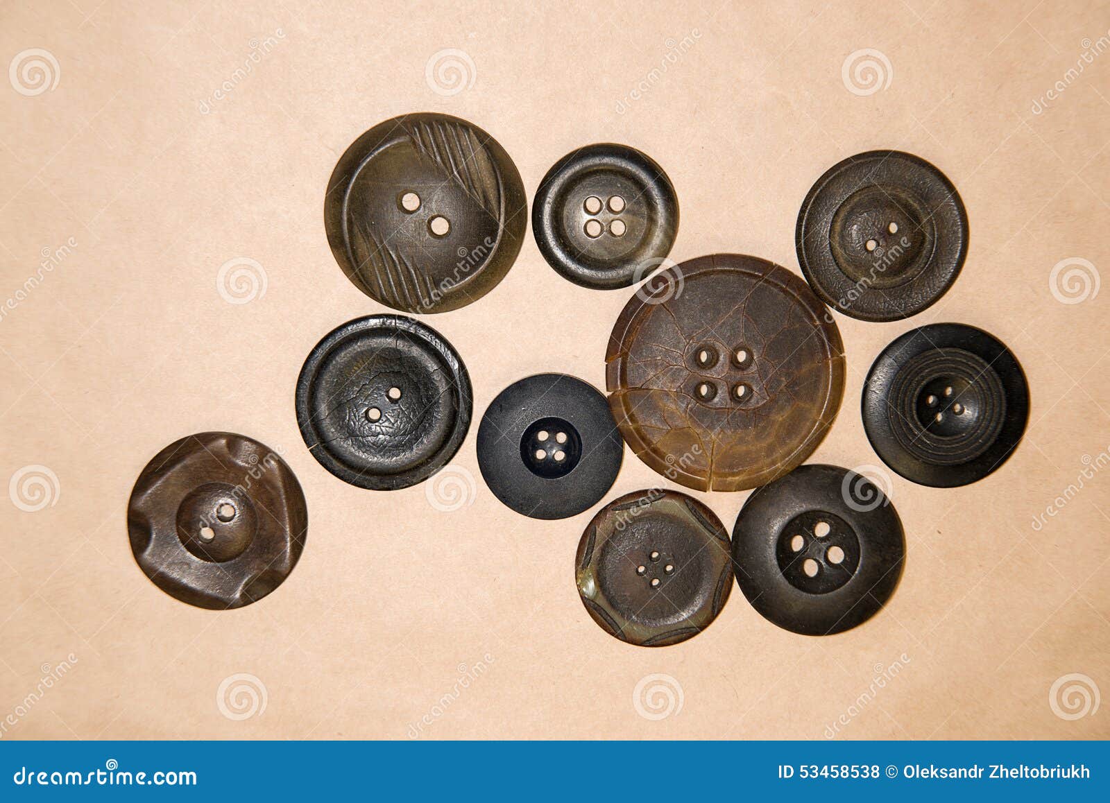 A Lot of Vintage Buttons on the Craft Paper Stock Photo - Image of ...
