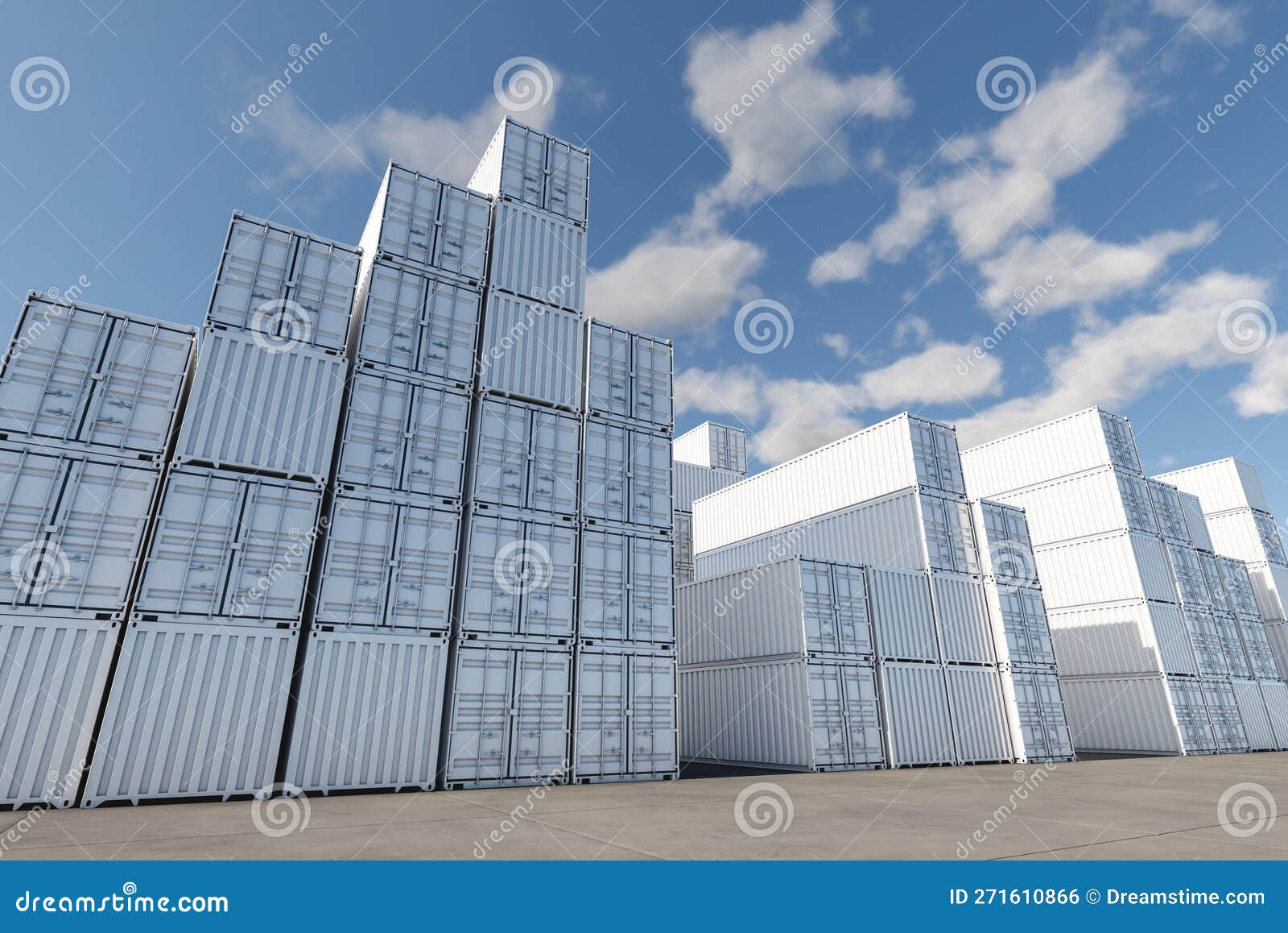 Warehouse Of Stacked Cargo Standard Containers For Temporary Storage ...