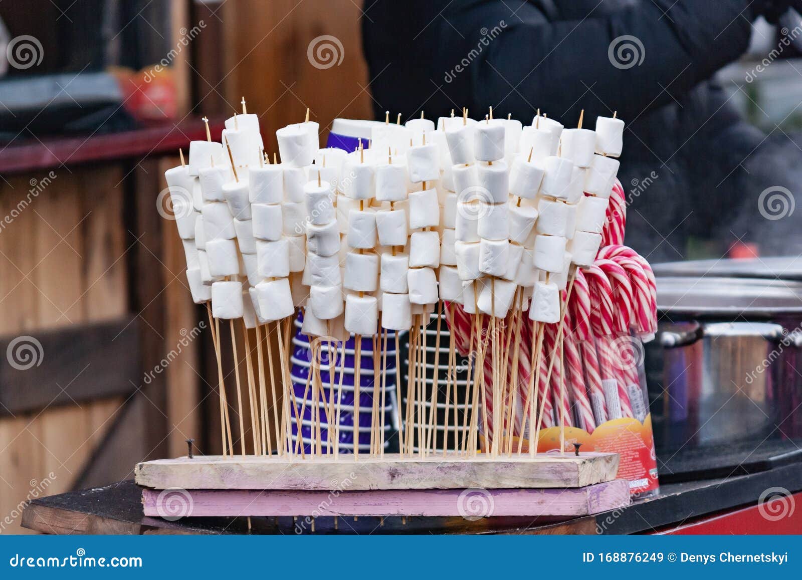 White Marshmallows on a Stick on a Counter Stock Image - Image of ...