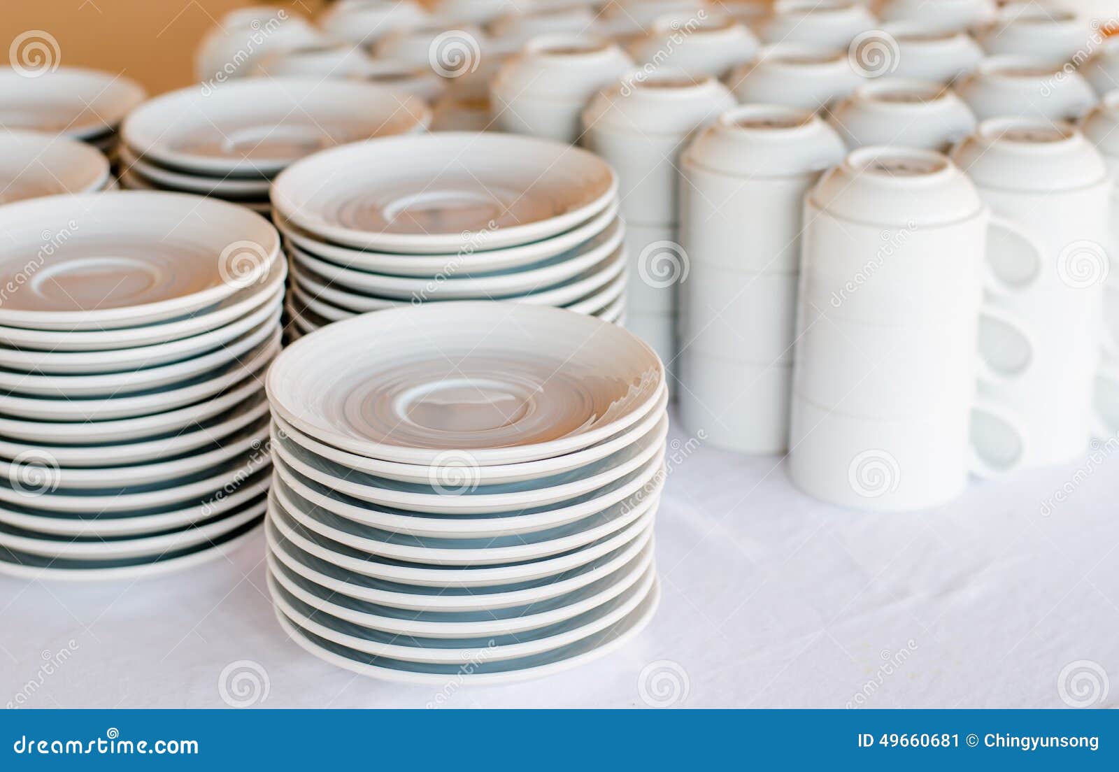 A Lot of White Plates and Coffee Cup Stock Image - Image of plates ...
