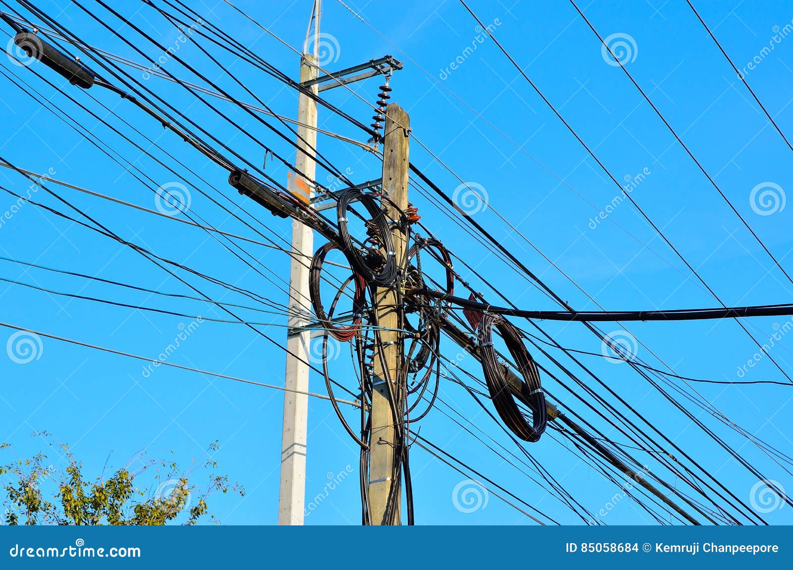 A Lot of Wire and Cable on the Lamp Post Stock Photo - Image of ...