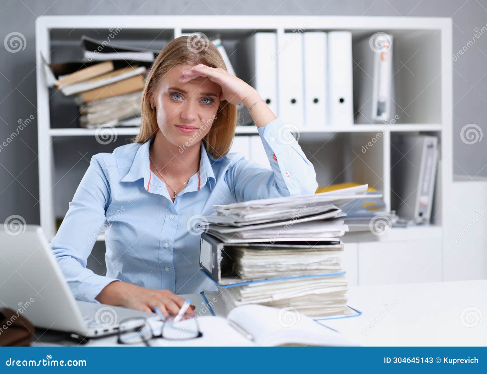 Lot of Work Wait for Tired and Exhausted Woman Stock Image - Image of ...