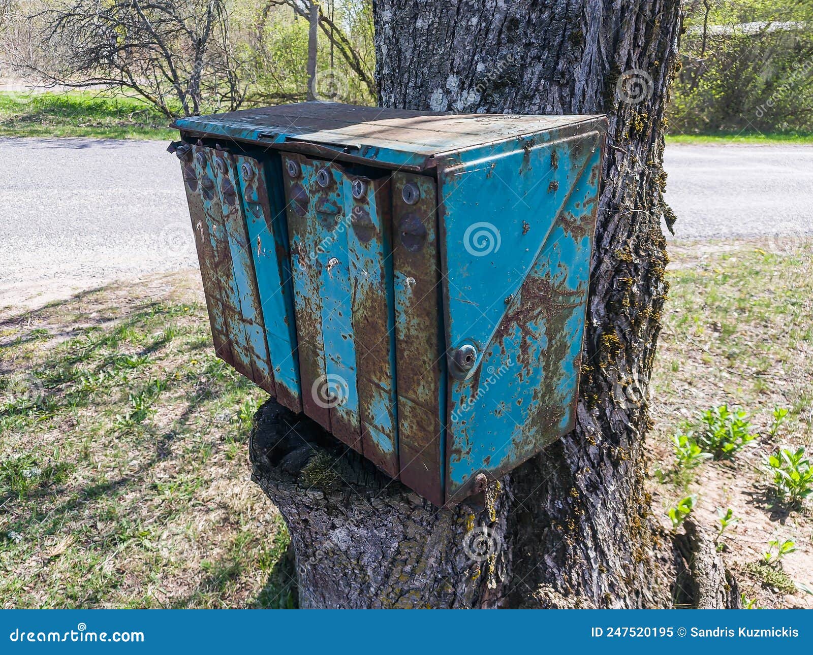 Lots of Blue Metal Mailboxes Stock Image - Image of closeup, urban ...