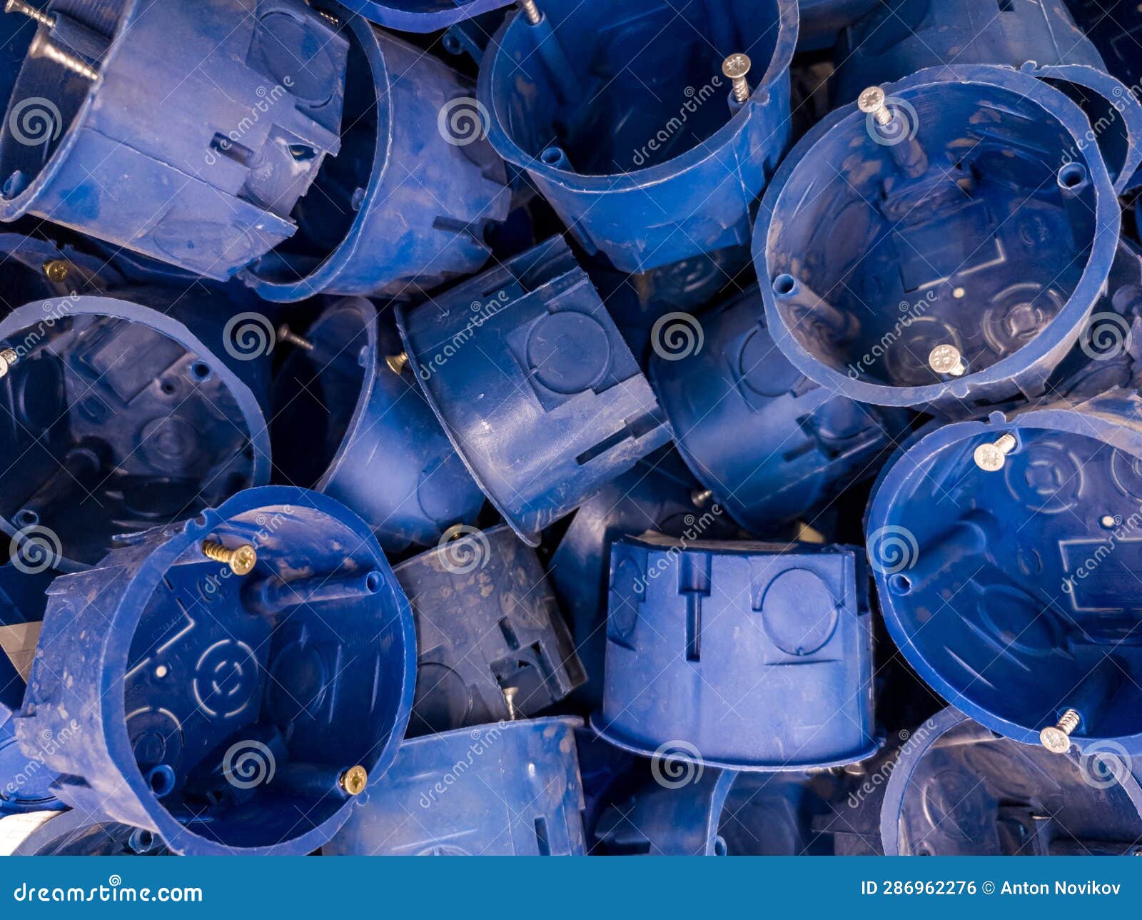 Lots of Blue Outlet Boxes. Abstract Background Stock Photo - Image of ...