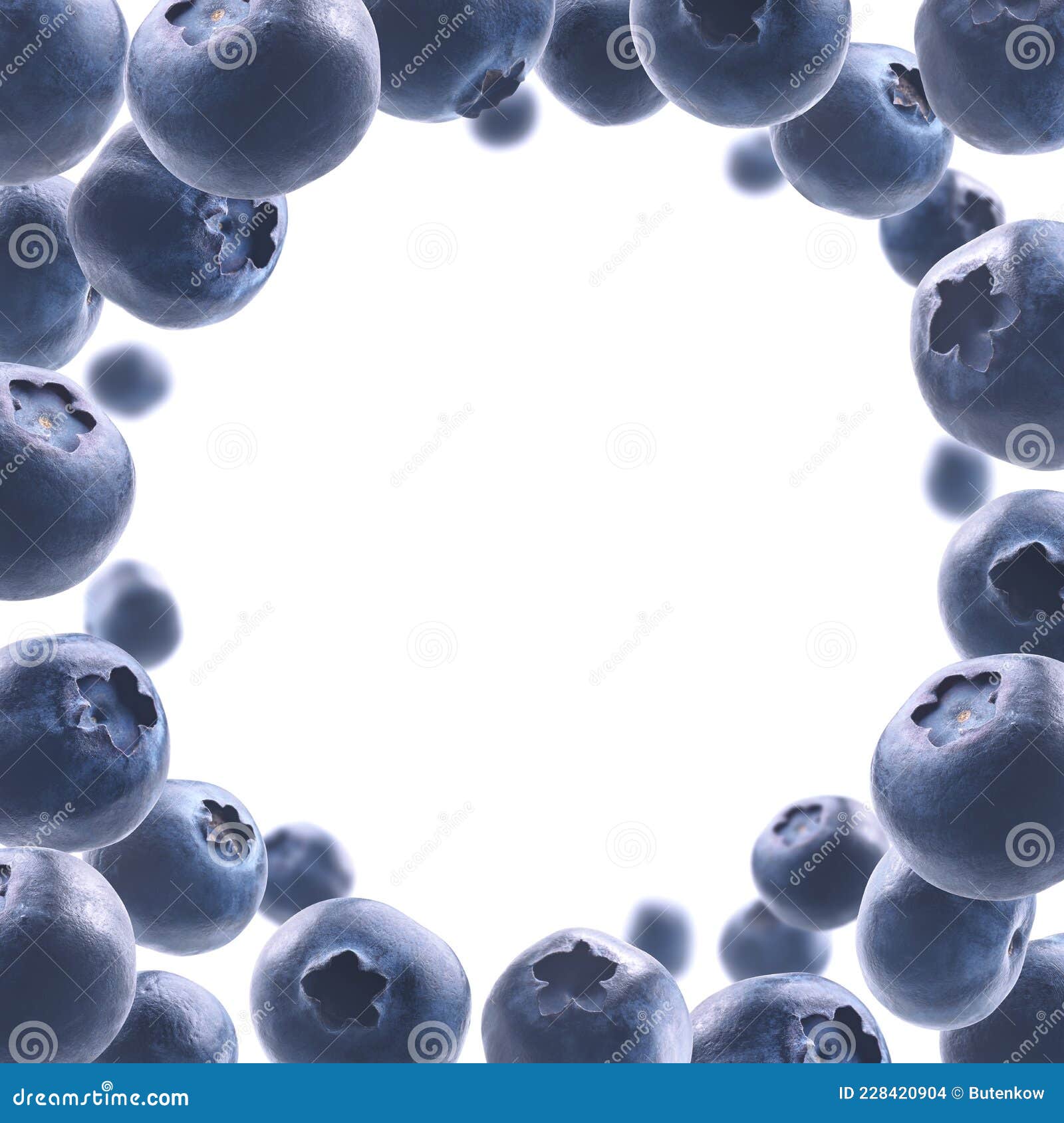 Lots of Blueberries in the Shape of a Frame. Isolated on a White ...