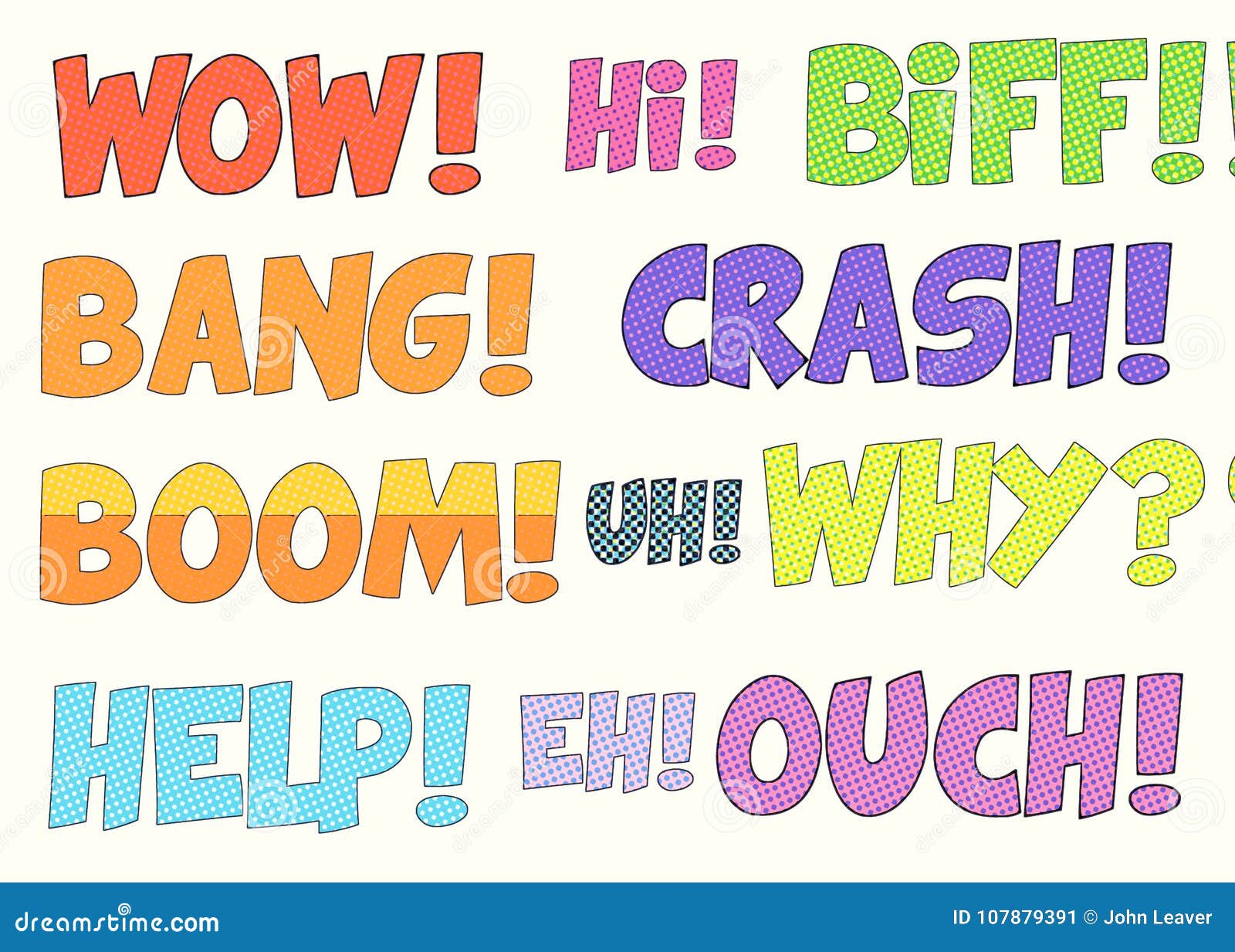Comic Words. Cartoon Boom Crash Speech Bubble Funny Elements And Kids ...