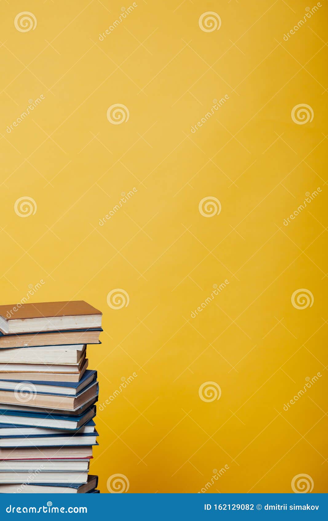 Lots of Different Educational Books on a Yellow Background Stock Photo ...