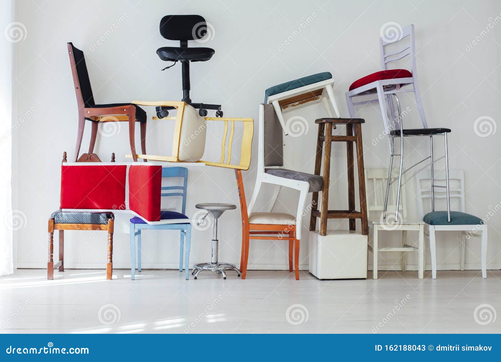 Lots of Different Chairs in the Empty White Interior Room Stock Image ...