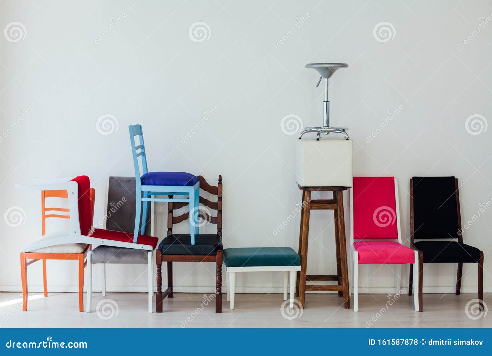 Lots of Different Chairs in the Interior of an Empty White Room Stock ...