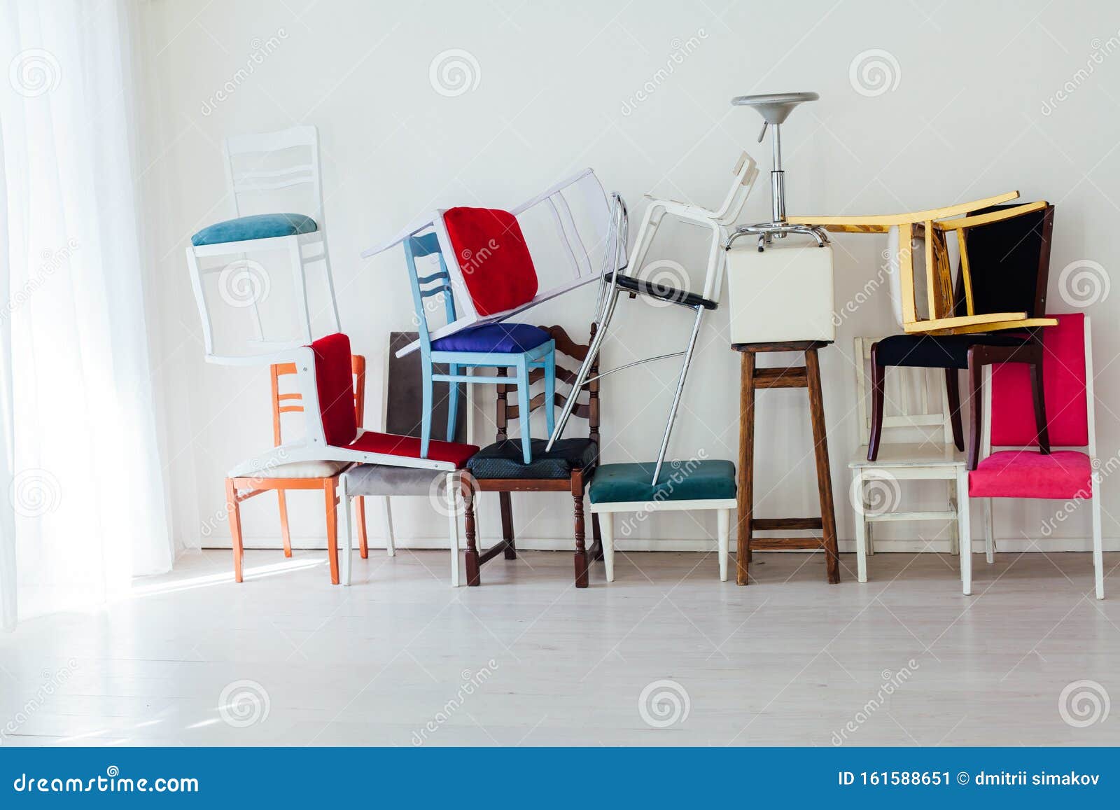 Lots of Different Chairs in the Interior of an Empty White Room Stock ...