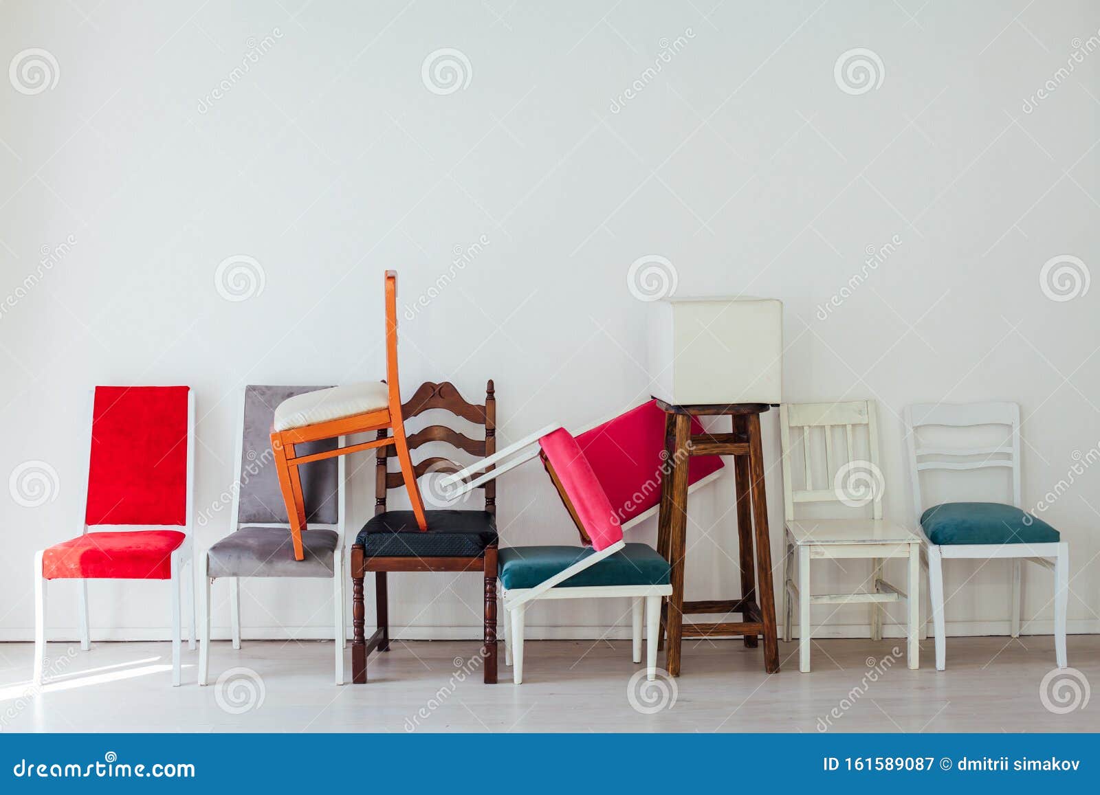 Lots of Different Chairs in the Interior of an Empty White Room Stock ...