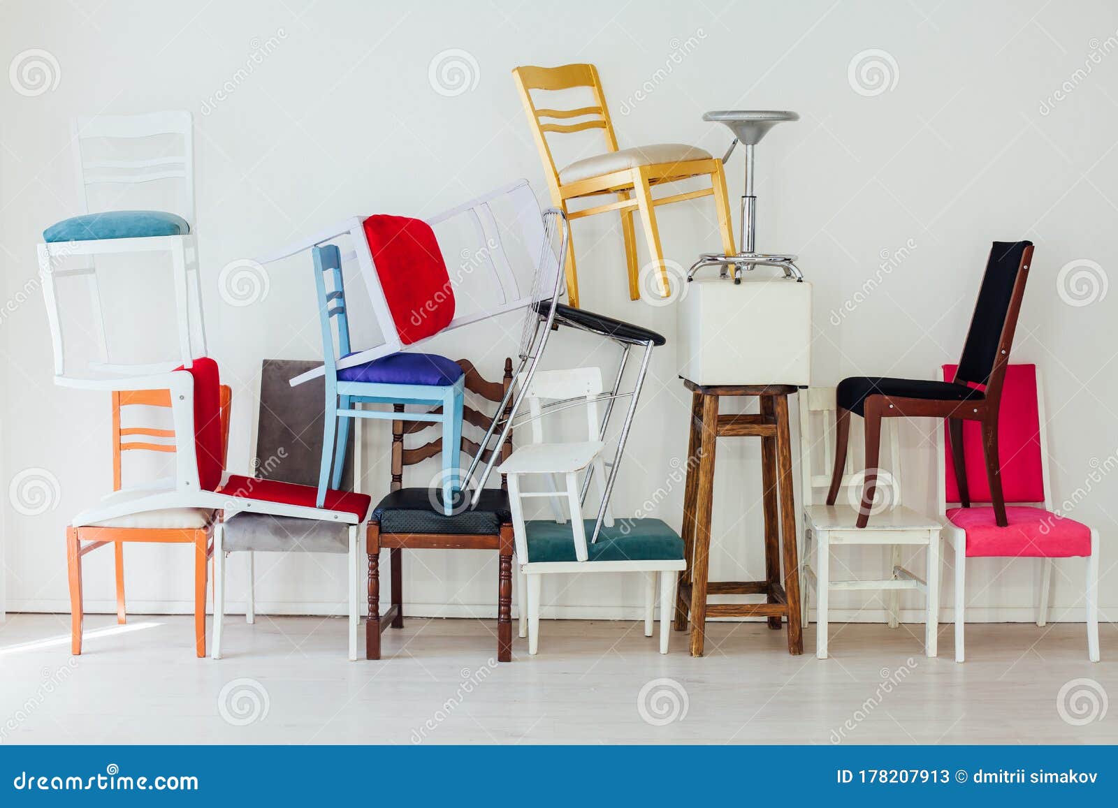 Lots of Different Chairs in the Interior of an Empty White Room Stock ...