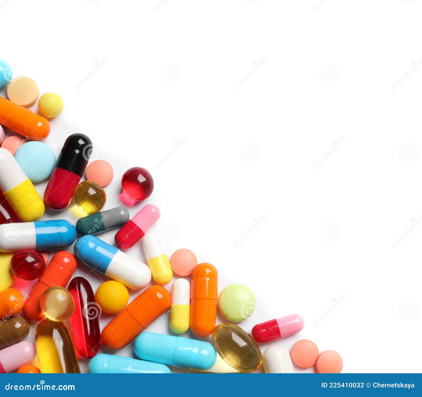 Lots of Different Colorful Pills Isolated on White, Top View Stock ...