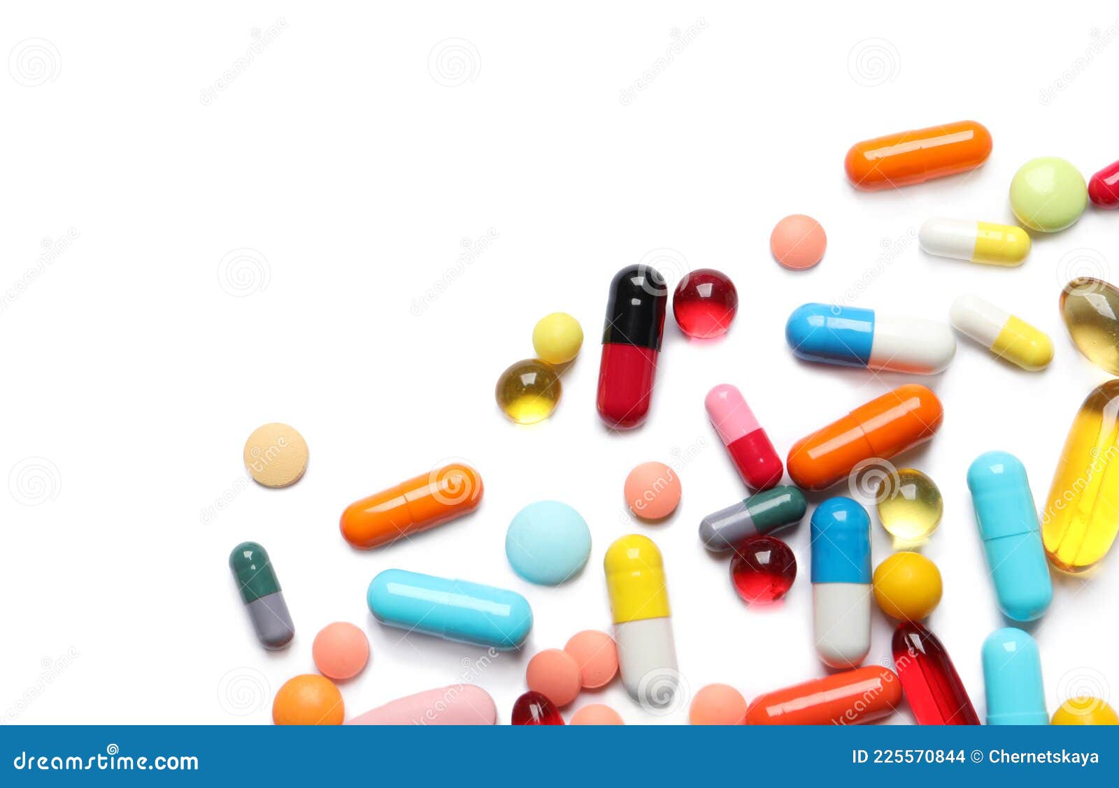 Lots of Different Colorful Pills on White, Top View Stock Photo - Image ...