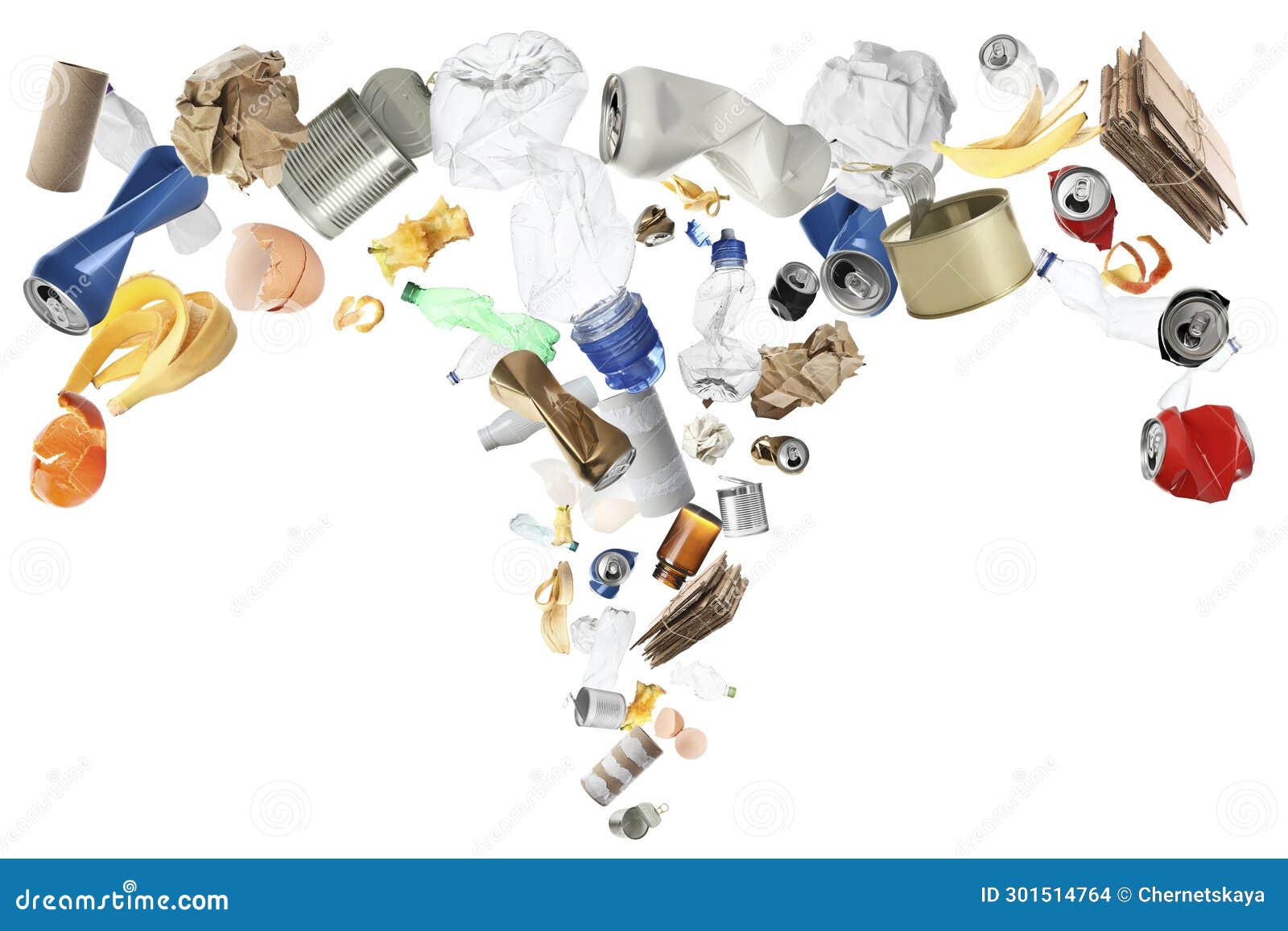Lots of Different Garbage Flying on White Background Stock Illustration ...