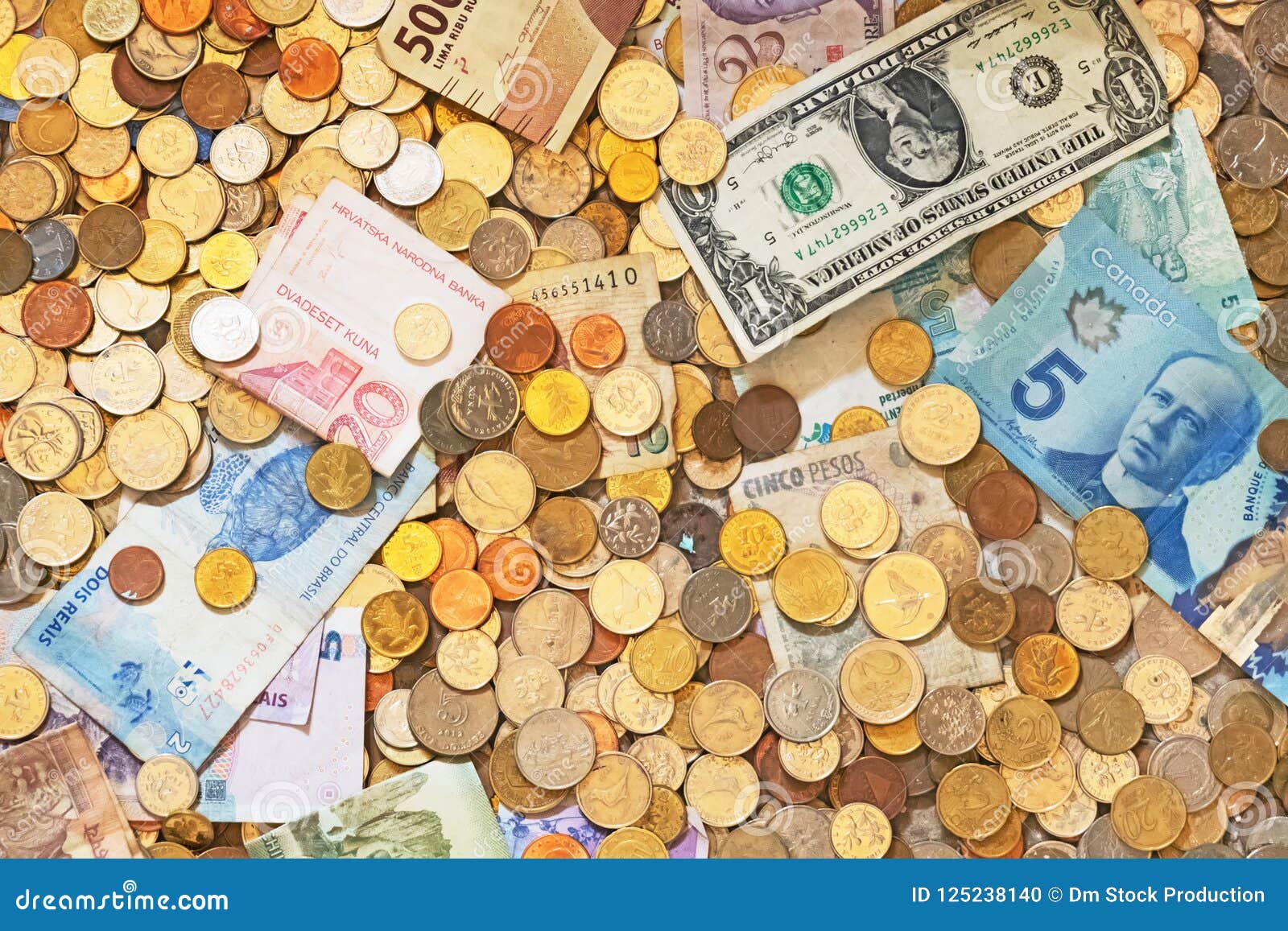 Lots of different money. stock photo. Image of banknote - 125238140