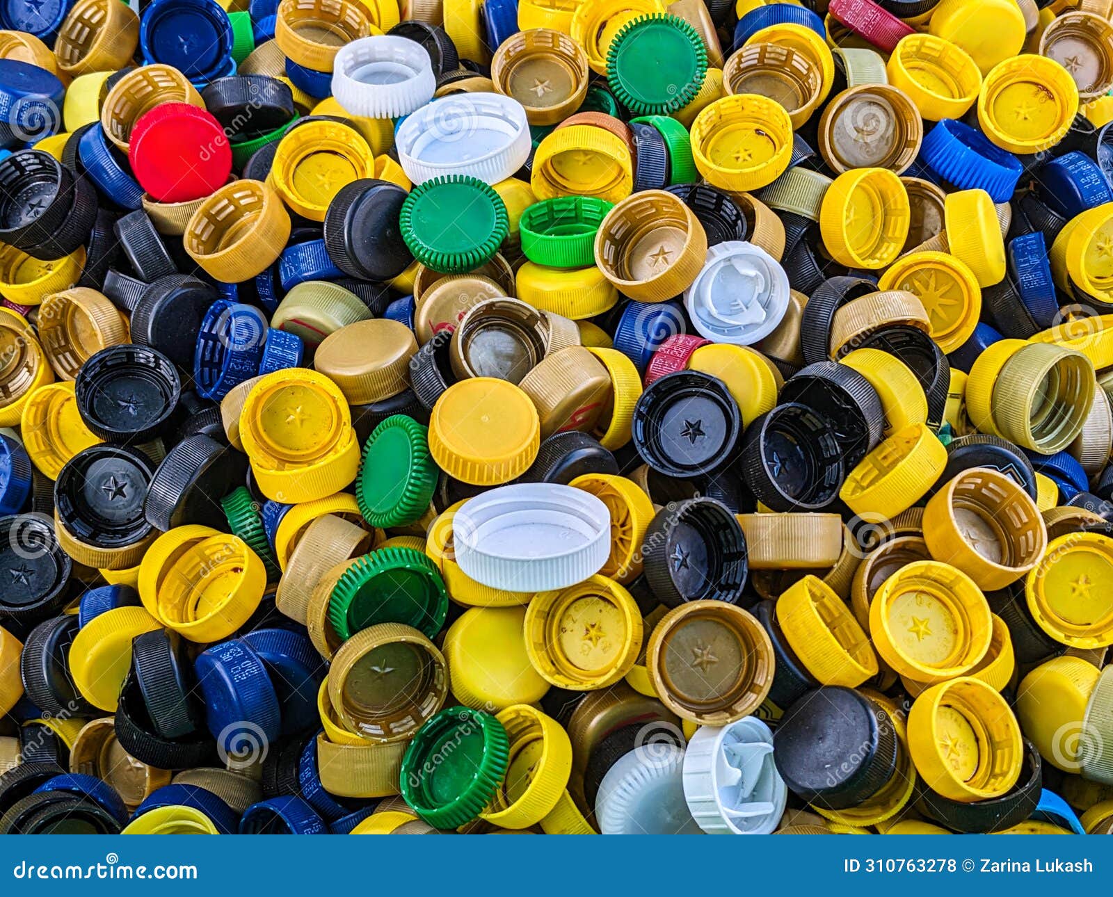 Lots of Different Plastic Bottle Caps. Garbage Sorting Stock Photo ...