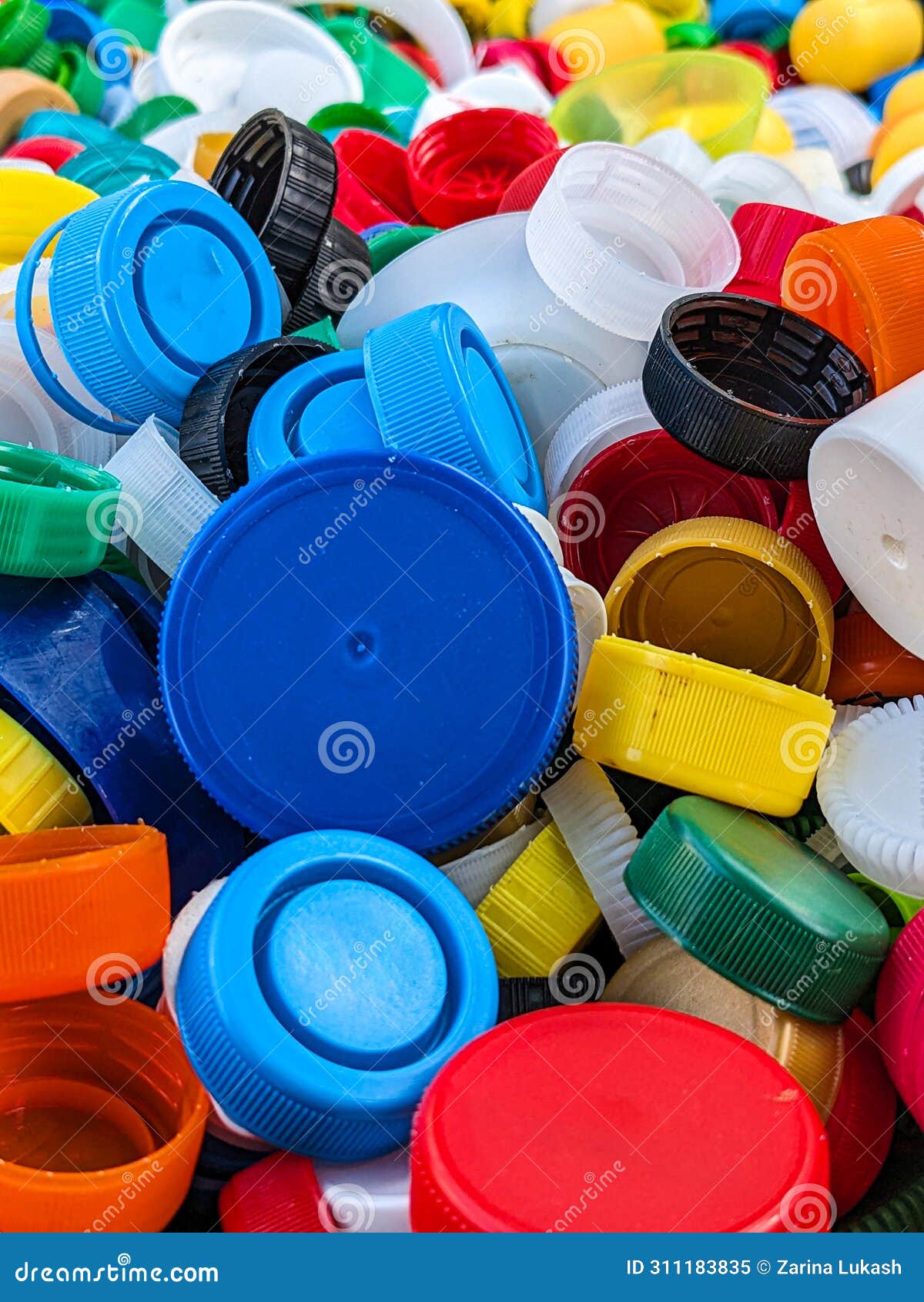 Lots of Different Plastic Bottle Caps. Garbage Sorting Stock Image ...