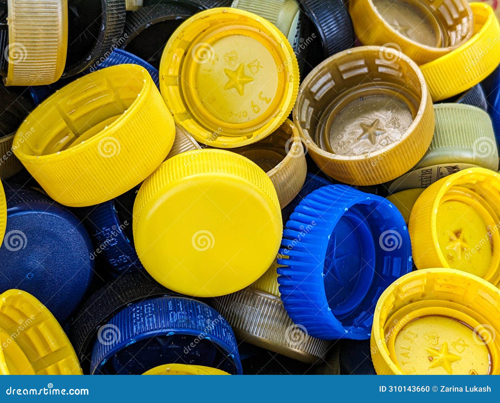 Lots of Different Plastic Bottle Caps. Garbage Sorting Stock Photo ...