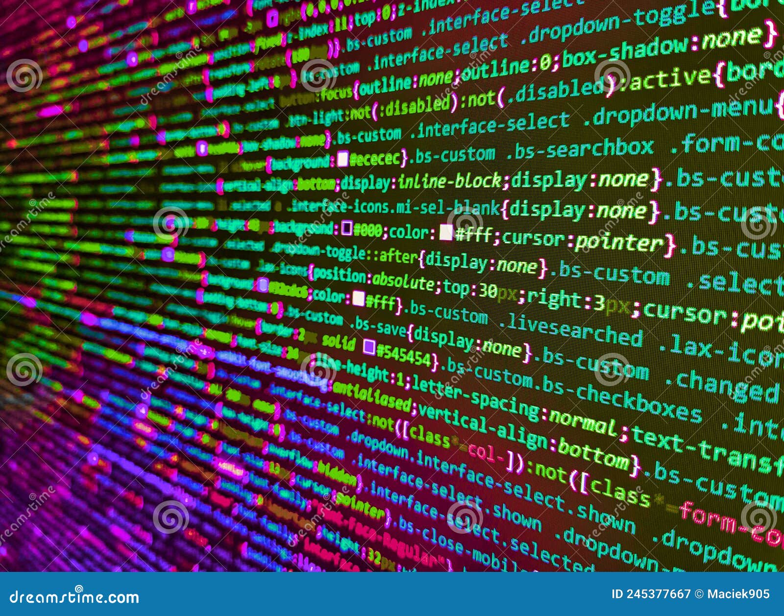 Lots of Digits on the Computer Screen. Simple Website HTML Code with ...