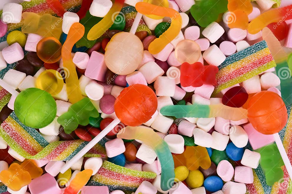 Lots of Flat Lay Candies. Background of Candies. Stock Image - Image of ...