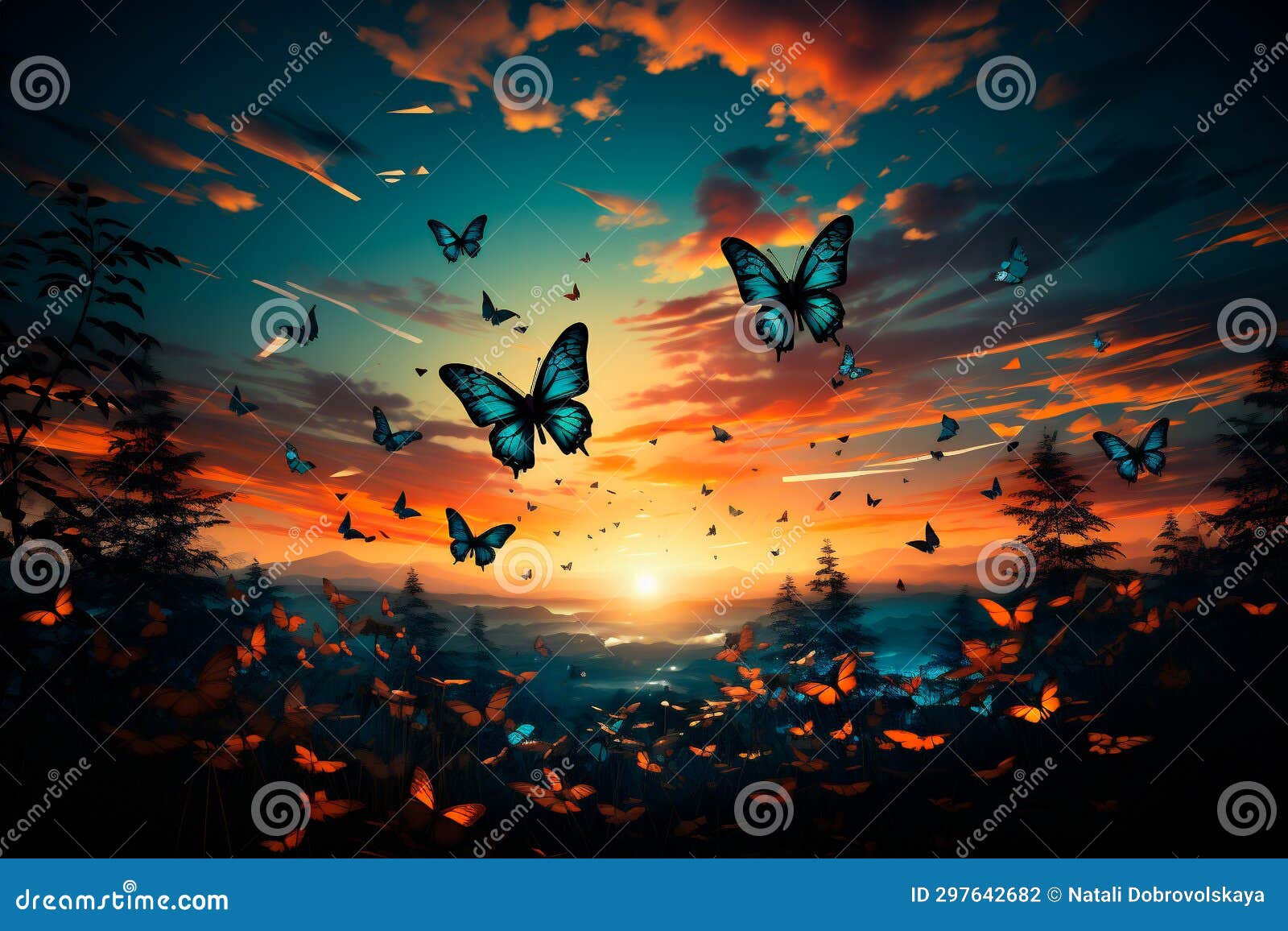 Lots of Flying Beautiful Butterflies Stock Photo - Image of migration ...