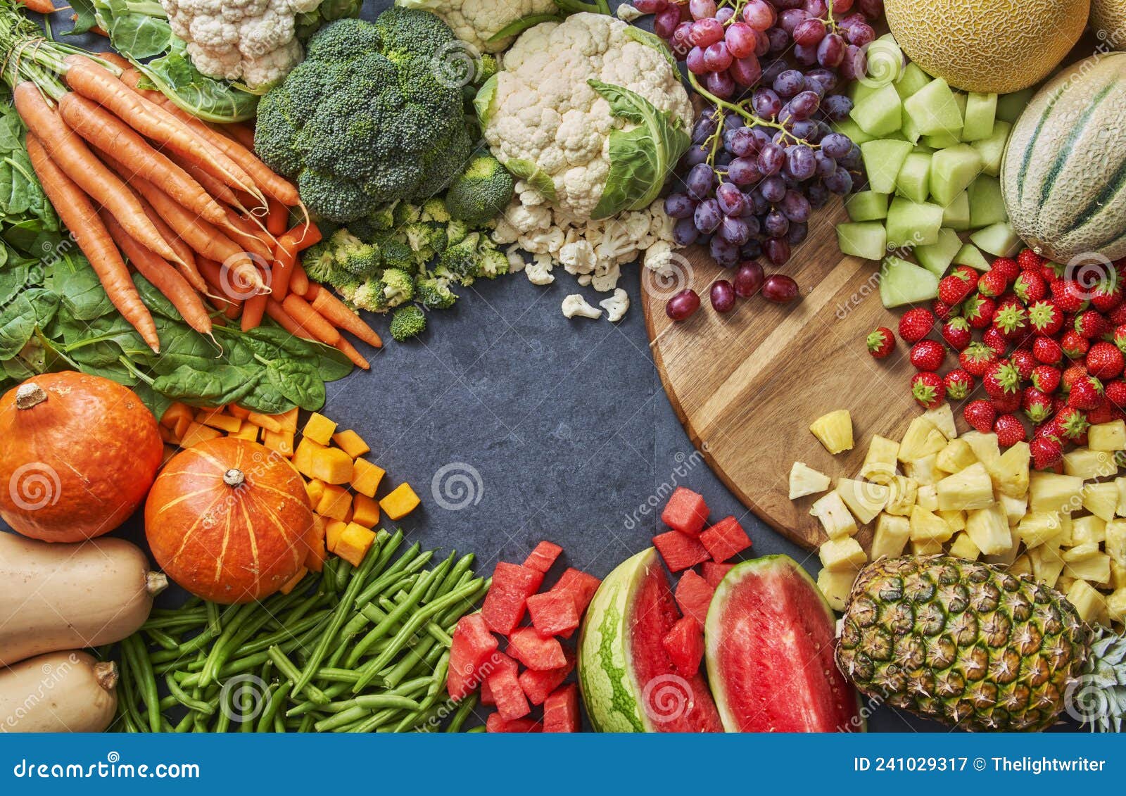 Lots of Fruit and Vegetable with Copyspace in the Middle Stock Image ...