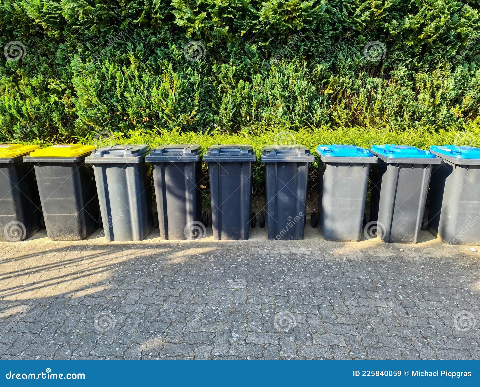 Lots of Garbage Cans Standing in a Row Stock Image - Image of lots ...