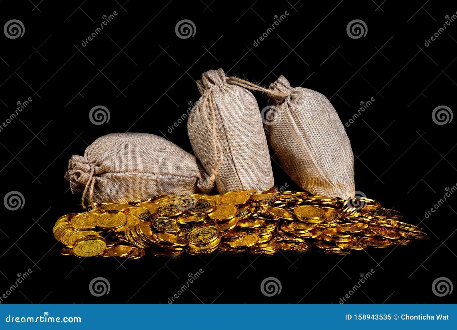 Stack Gold Coin in Treasure Sack Stock Image - Image of coins, business ...