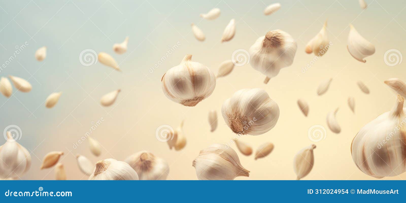 Lots of Heads of Garlic. Flying Garlic on a Light Background Stock ...