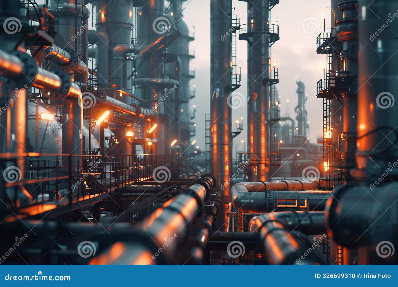 Lots of Industry Pipelines Inside Refinery Complex. Postproducted ...