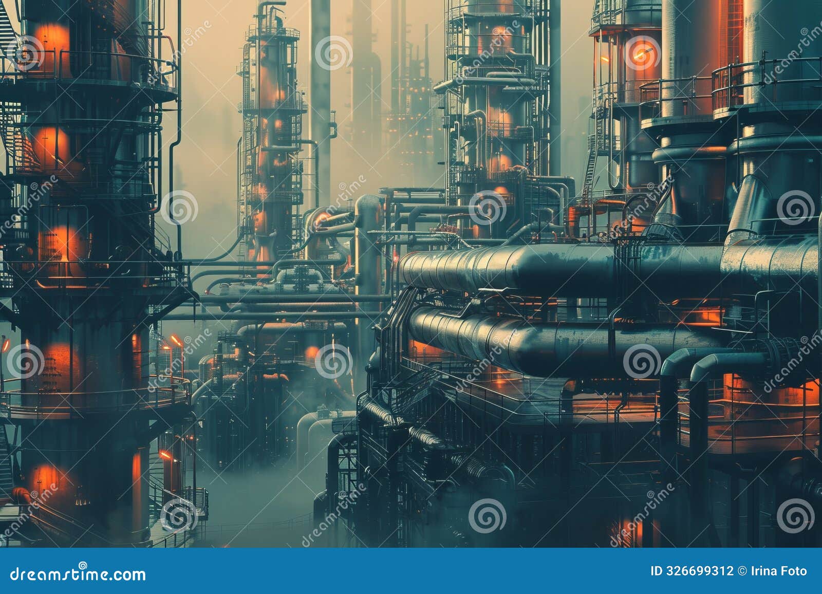 Lots of Industry Pipelines Inside Refinery Complex. Postproducted ...