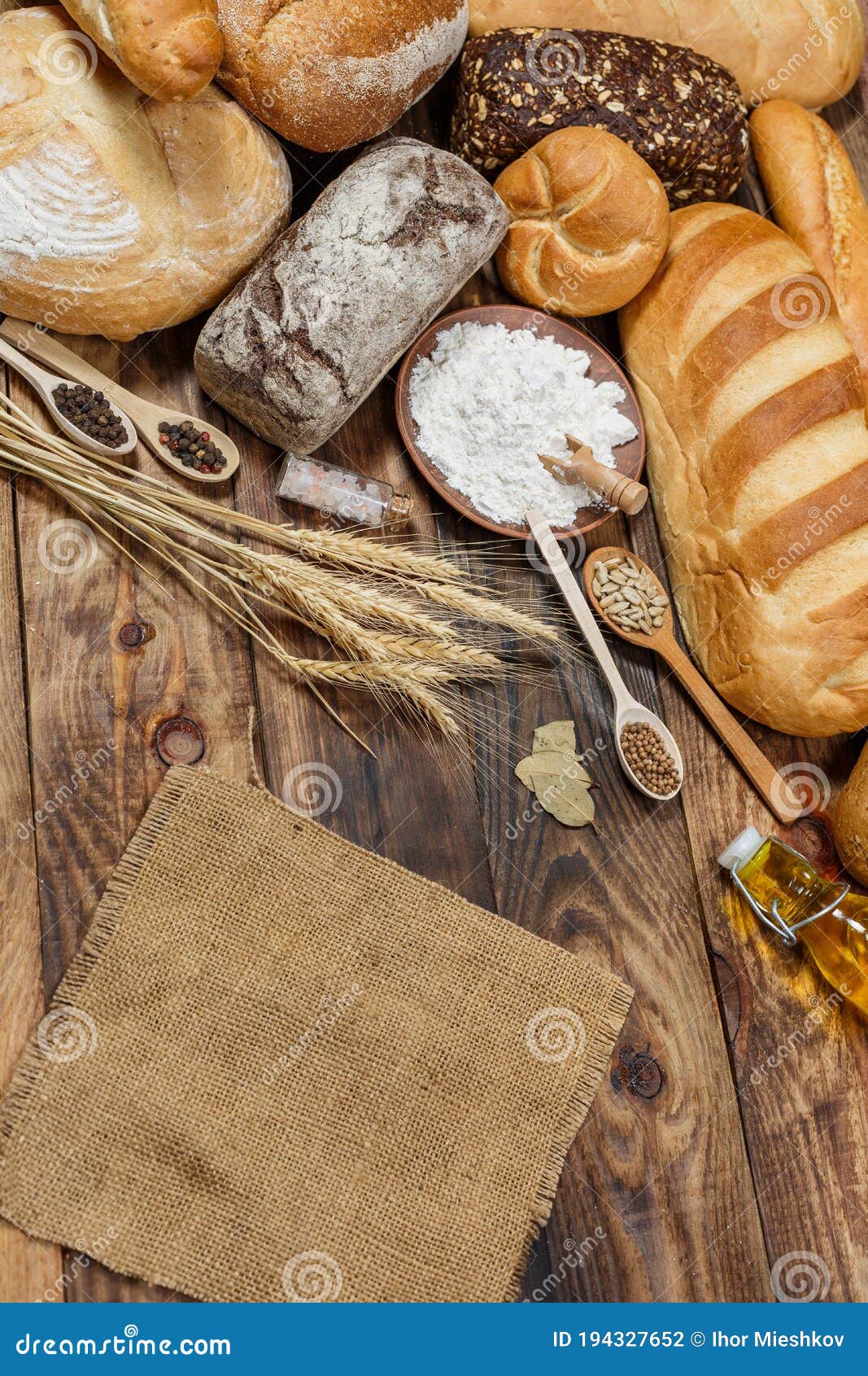 Lots of Loaves of Fresh Bread and Different Ingredients. Bread and ...
