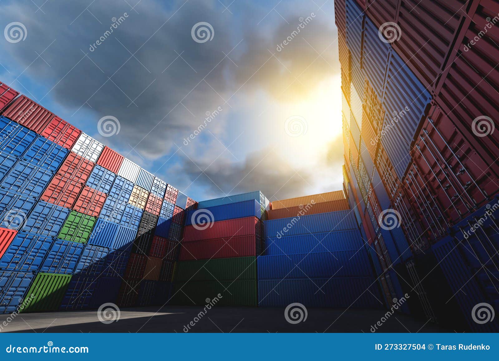 Lots Of Long Cargo Containers Stacked At The Terminal Port For Import ...
