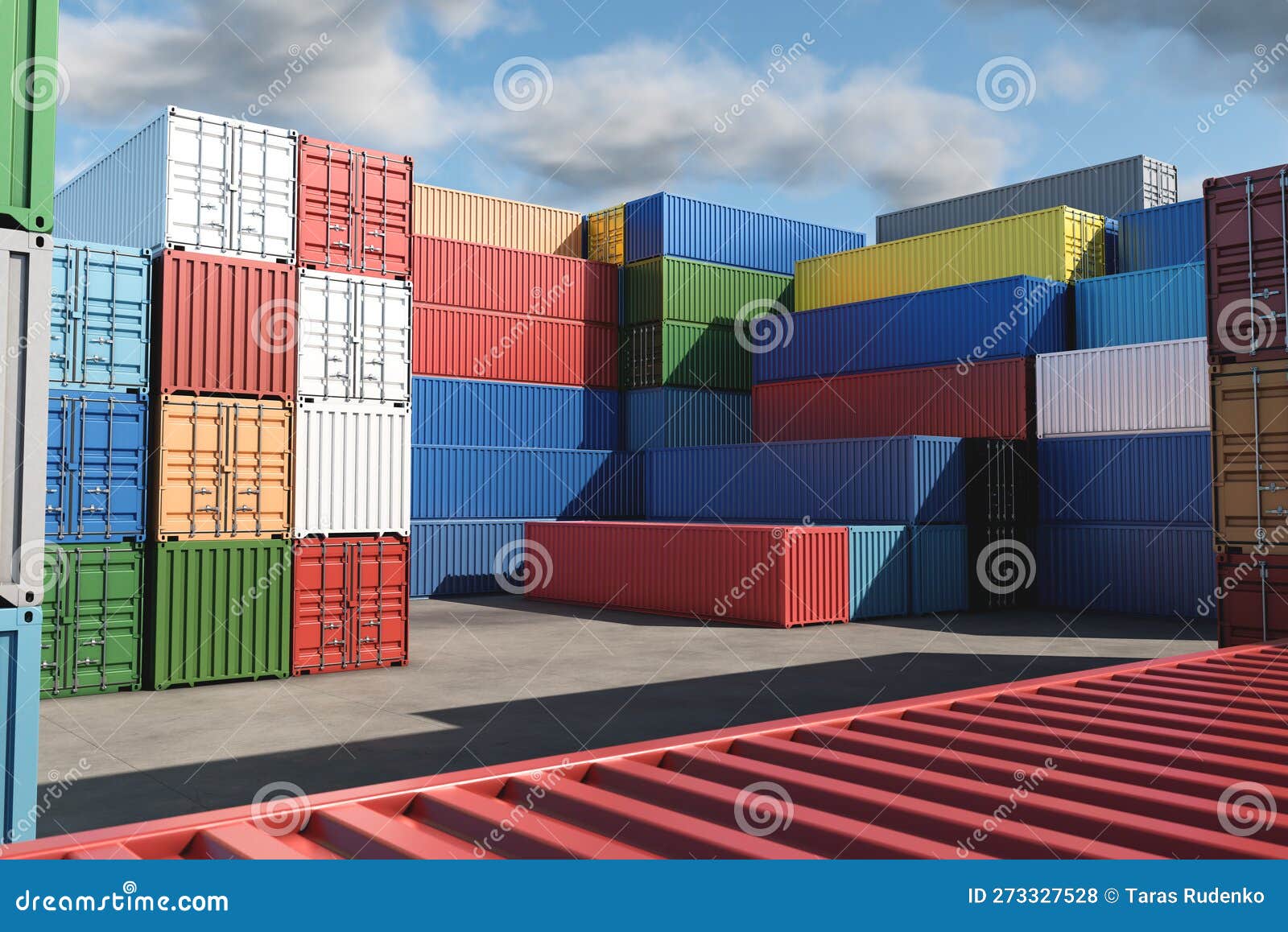 Lots of Long Cargo Containers Stacked at the Terminal Port for Import ...
