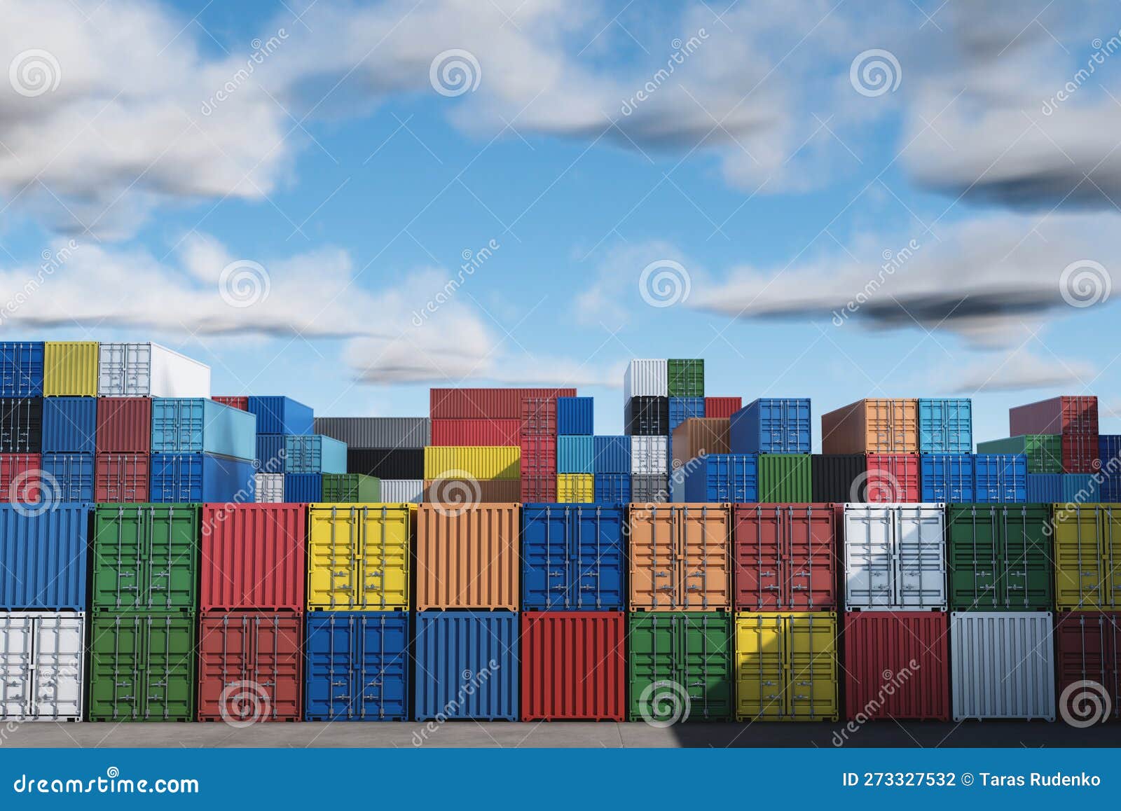 Lots Of Long Cargo Containers Stacked At The Terminal Port For Import ...
