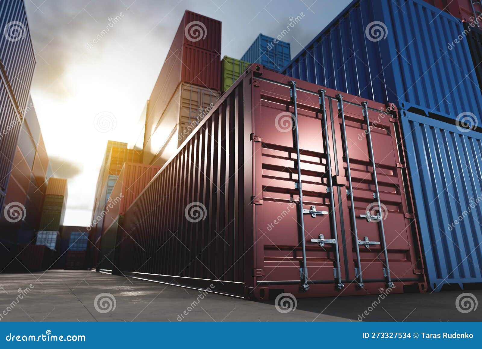 Lots Of Long Cargo Containers Stacked At The Terminal Port For Import ...