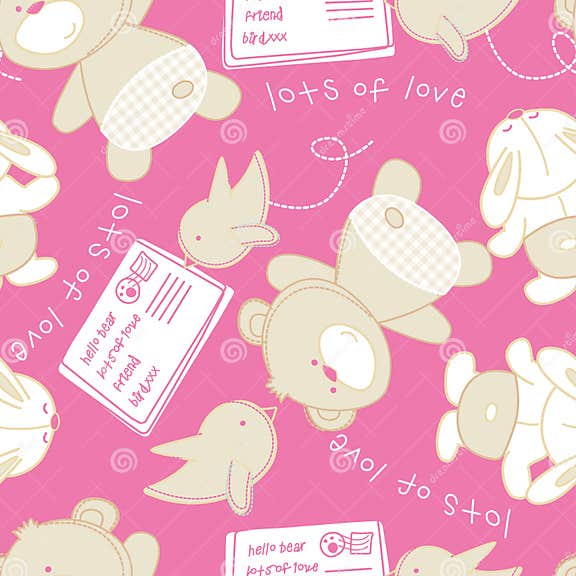Lots of Love Bear and Bird Seamless Pattern Stock Vector - Illustration ...
