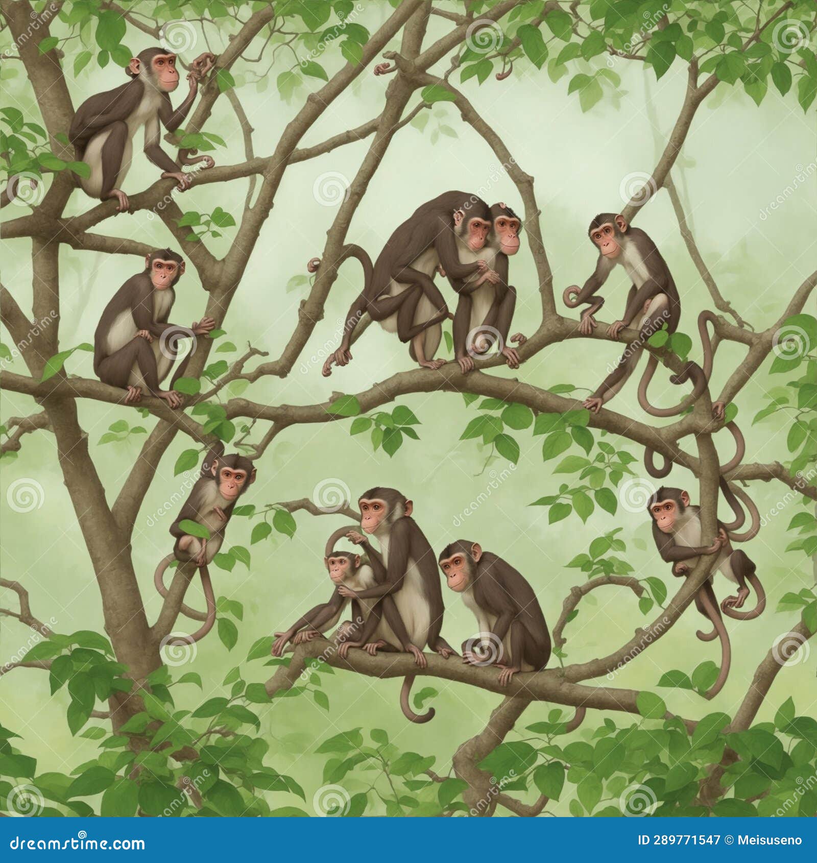 Lots of Monkeys on the Tree Stock Illustration - Illustration of ...