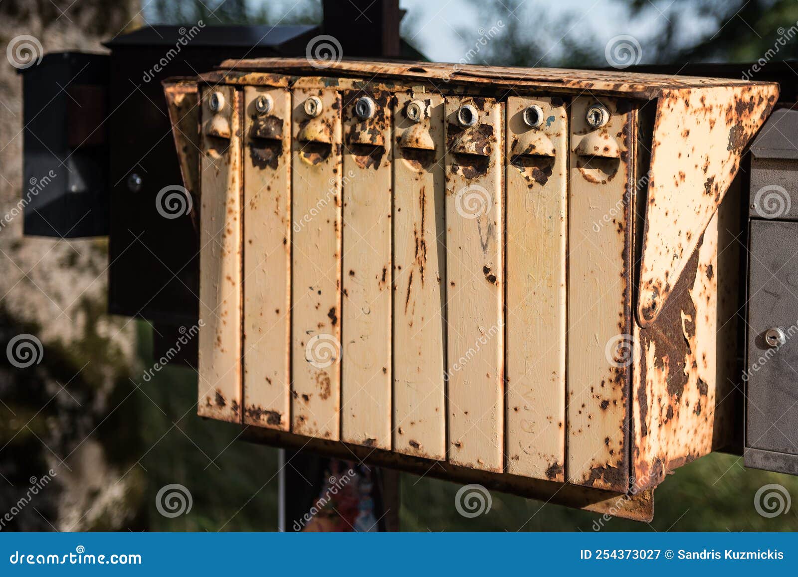 Lots of Old, Yellow, Rusty Metal Mailboxes Stock Image - Image of ...