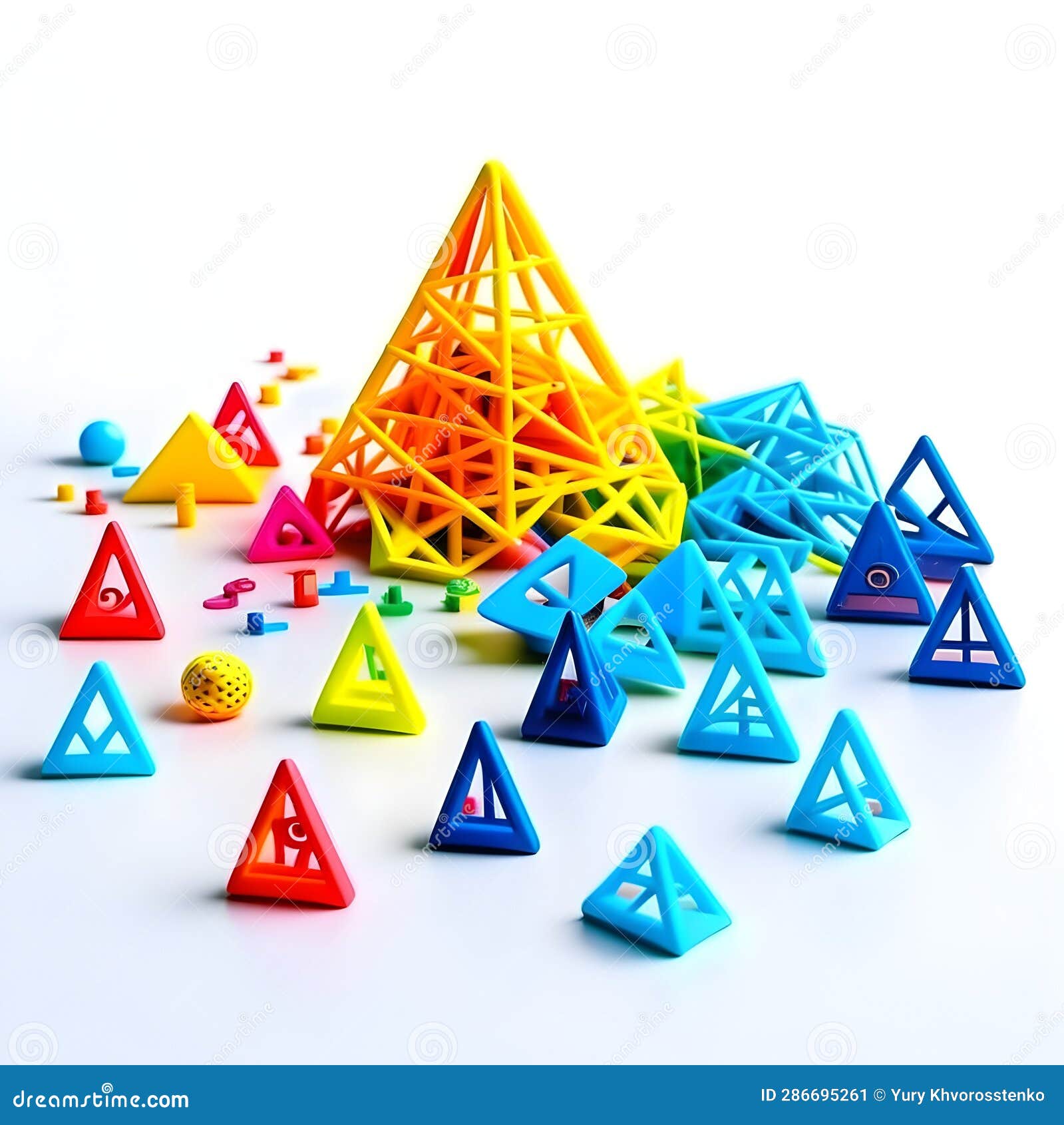 Lots of Plastic Pyramids. Multicoloured Geometric Figures. the Concept ...