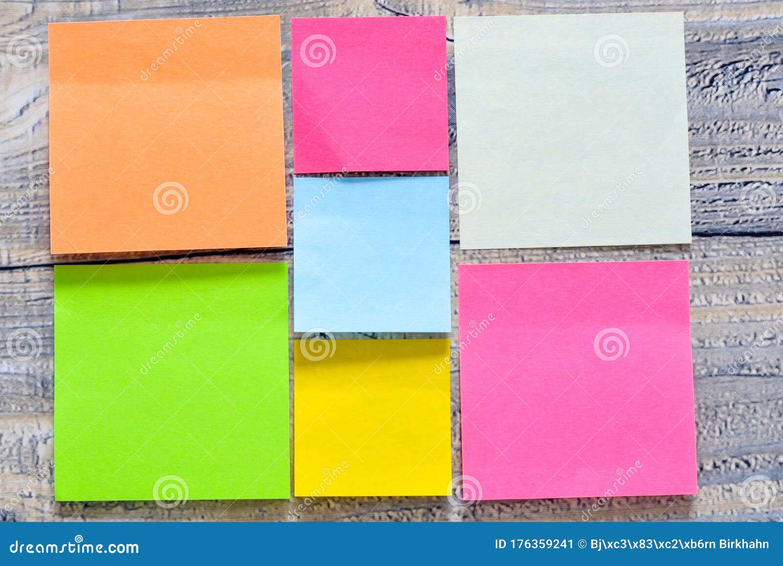 Lots of Post Its on Wooden Background with a Different Symbols Stock ...
