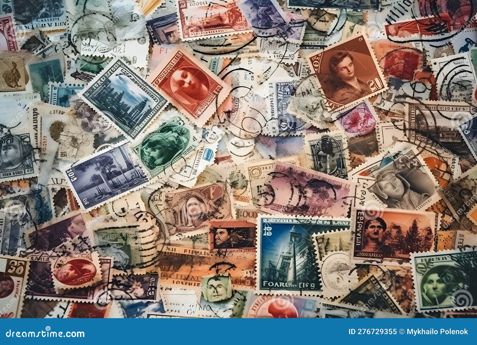 Lots of Postage Stamps Background. Neural Network AI Generated Stock ...