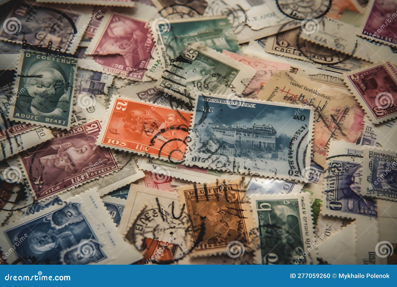 Lots of Postage Stamps Background. Neural Network AI Generated Stock ...