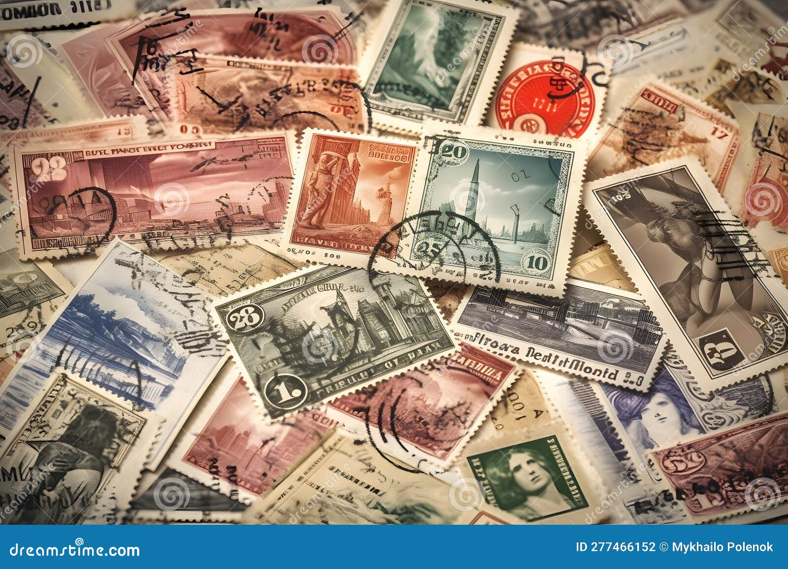 Lots of Postage Stamps Background. Neural Network AI Generated Stock ...