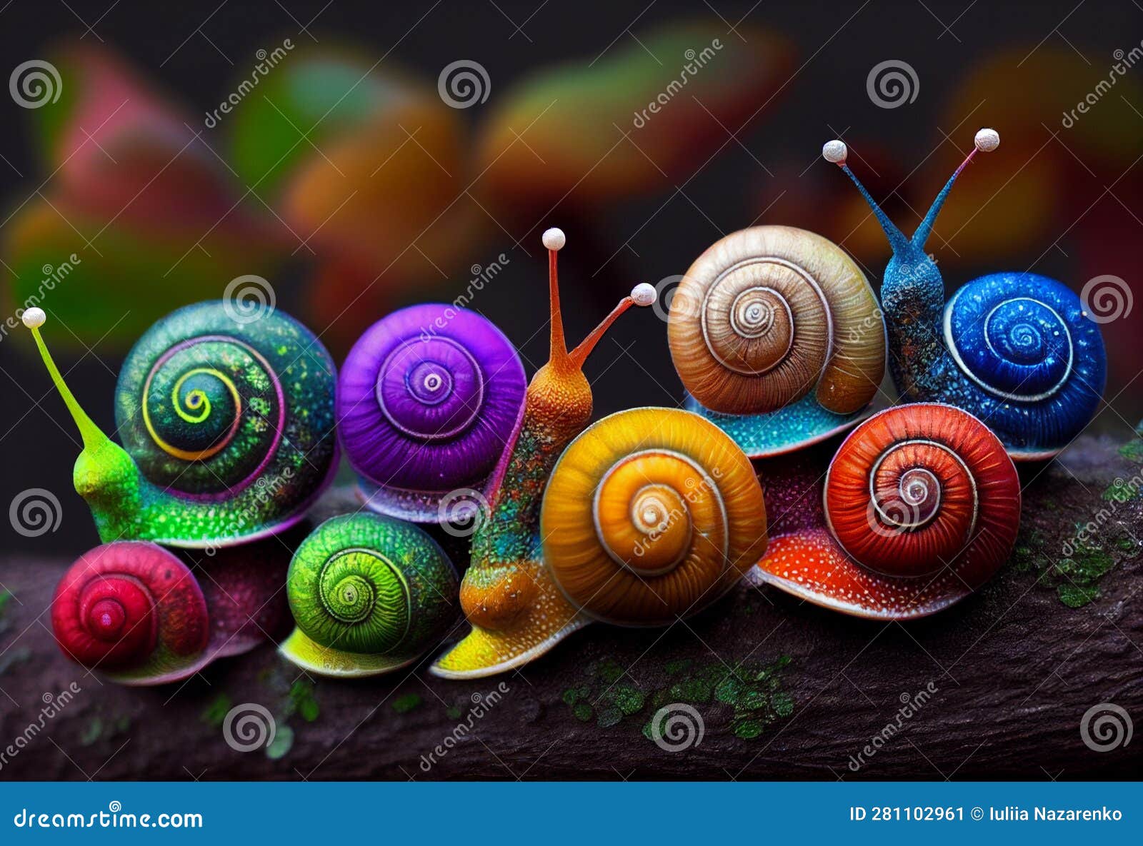 Lots of Rainbow Snails. AI Generated Stock Illustration - Illustration ...