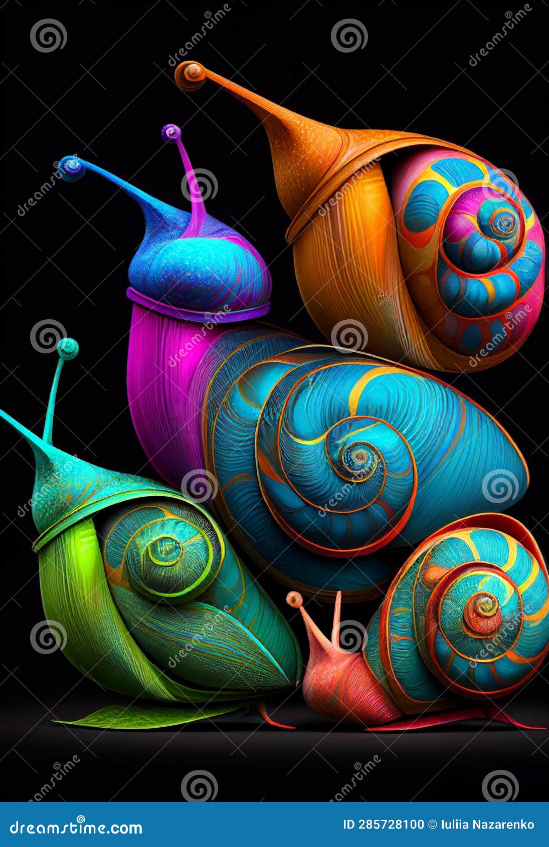 Lots of Rainbow Snails. AI Generated Stock Illustration - Illustration ...
