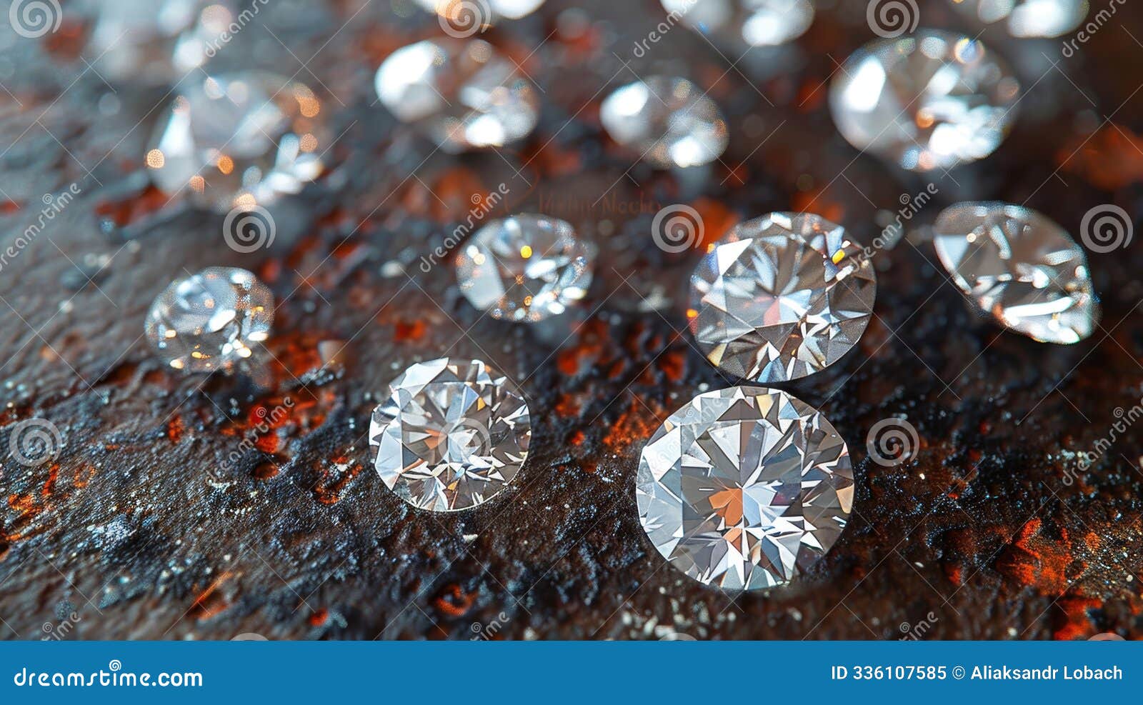 Lots of Realistic Diamonds on the Table. Jewels on Abstract Background ...